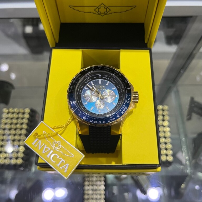 Reloj Invicta Aviator Cronógrafo Gold Azul 33031 | Hunters Pro Shops